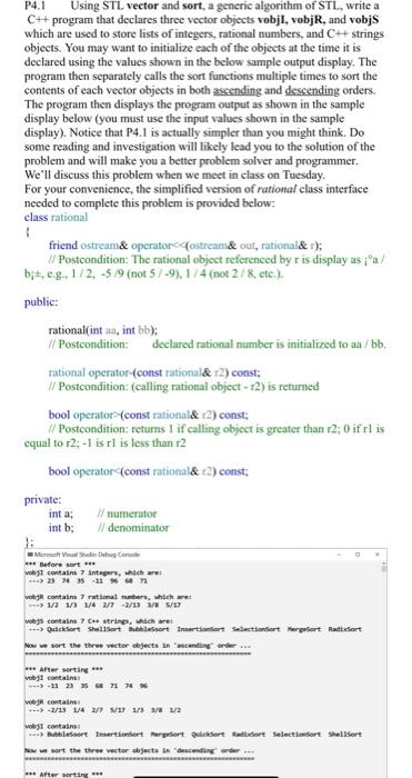 Solved P41 Using Stl Vector And Sort A Generic Algorithm 7566