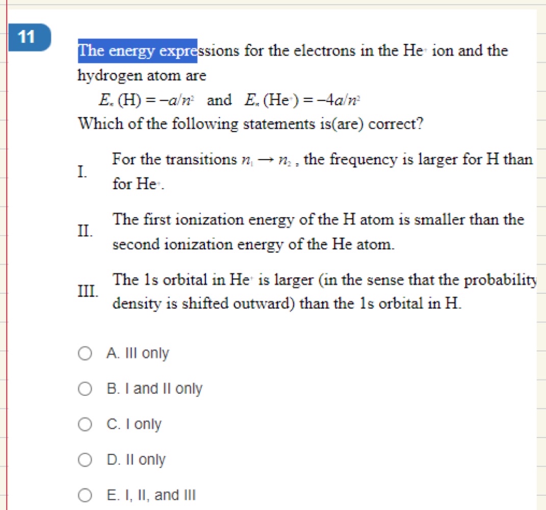 Solved 11The energy expressions for the electrons in the He | Chegg.com