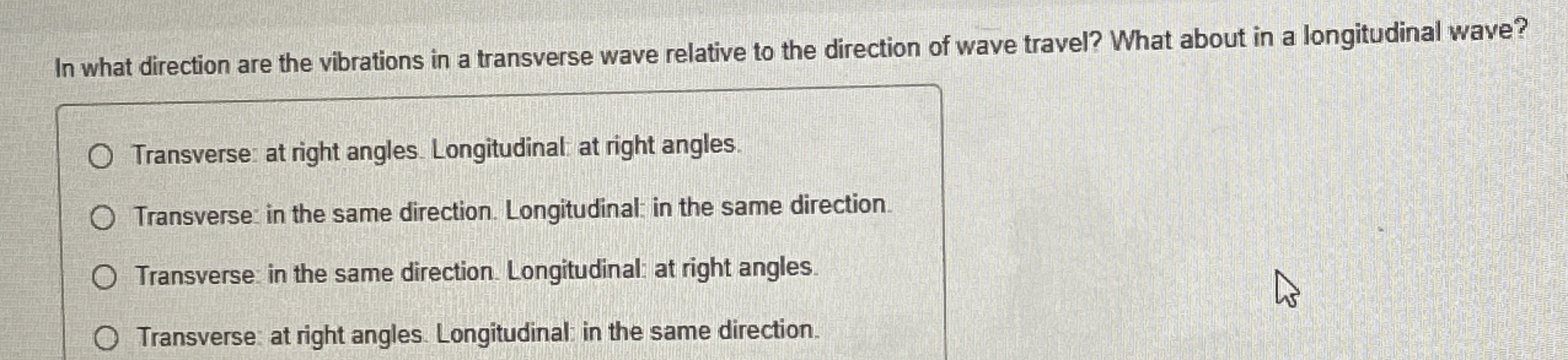 Solved In what direction are the vibrations in a transverse | Chegg.com