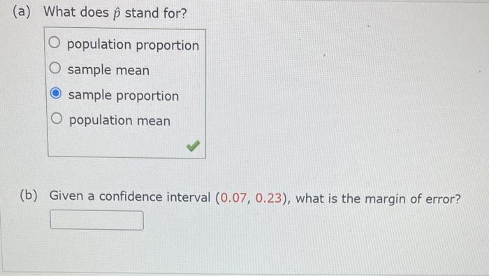 Solved (a) What does p^ stand for? population proportion | Chegg.com