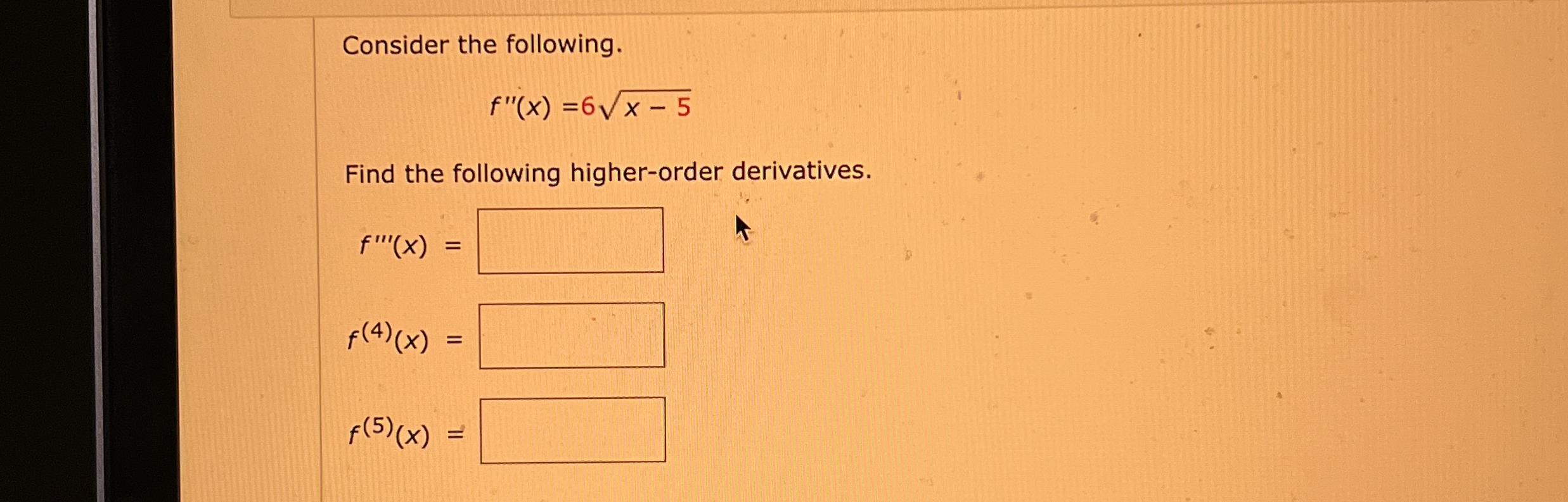 Solved Consider the following.f''(x)=6x-52Find the following | Chegg.com
