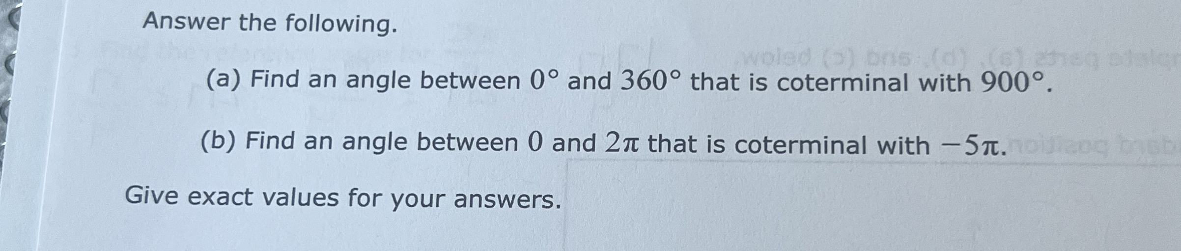 Solved Answer the following.(a) ﻿Find an angle between 0° | Chegg.com
