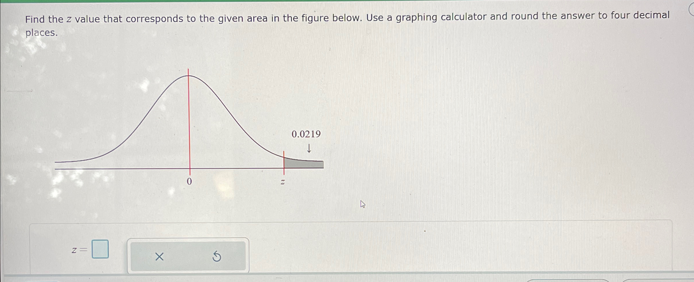 Solved Find the z ﻿value that corresponds to the given area | Chegg.com