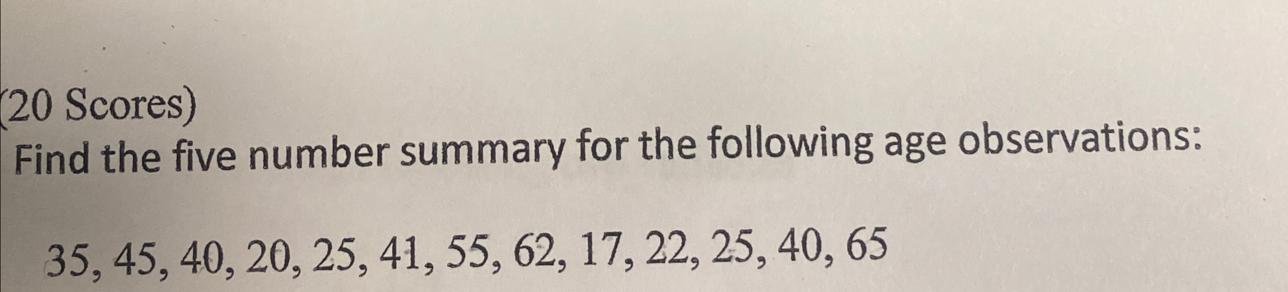 Solved (20 ﻿Scores)Find the five number summary for the | Chegg.com
