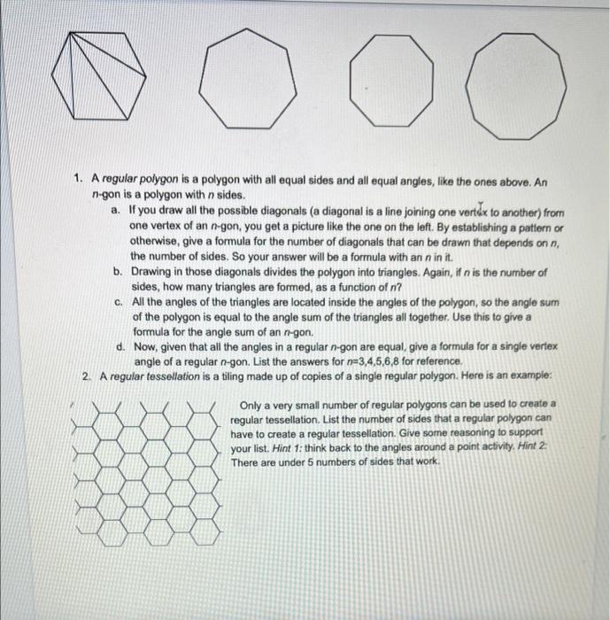 Solved OO 1. A regular polygon is a polygon with all equal | Chegg.com
