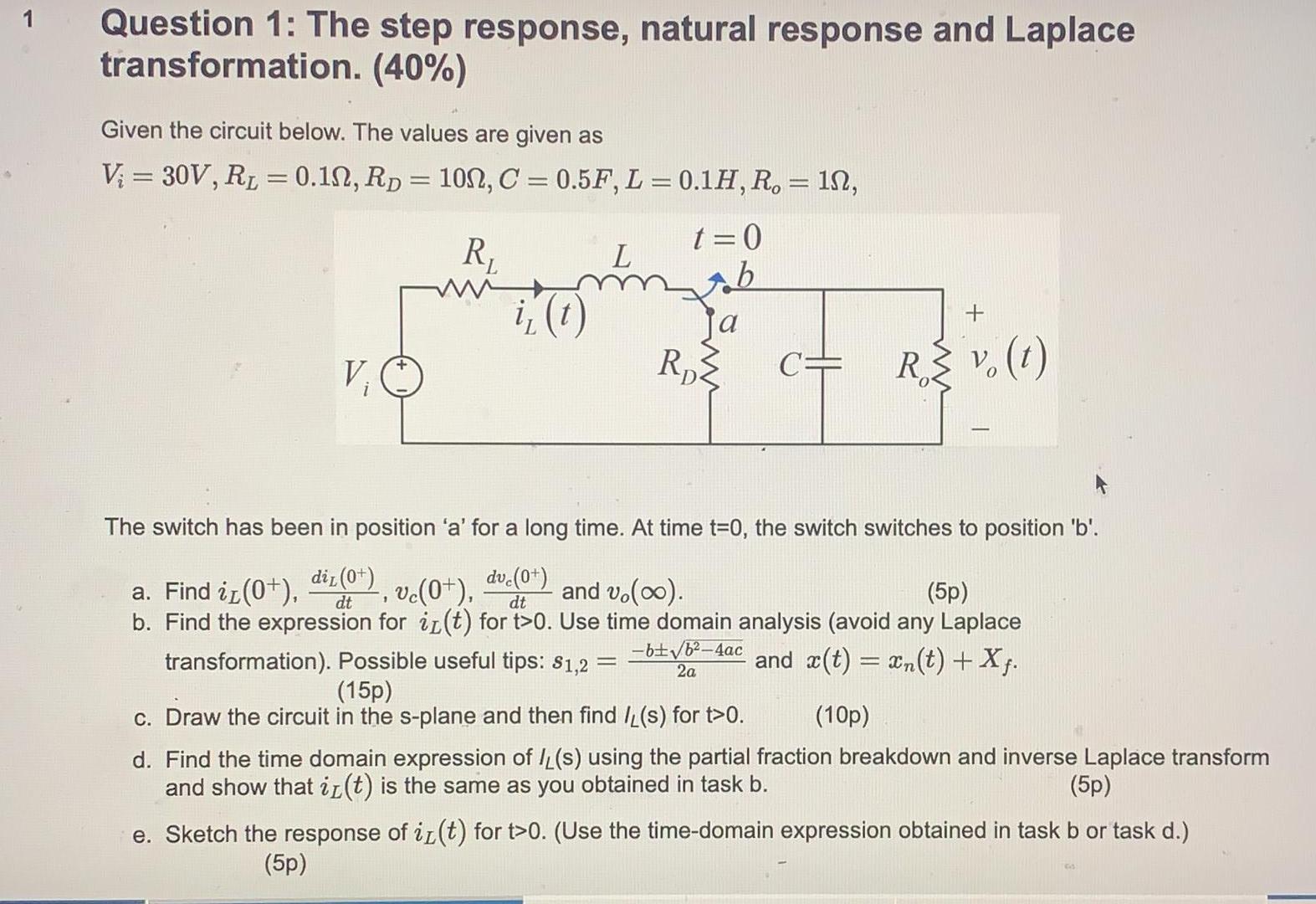 Solved 1 Question 1: The step response, natural response and | Chegg.com