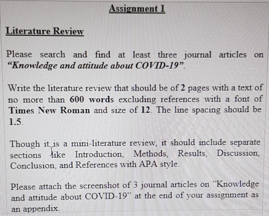 Solved Assignment 1 Literature Review Please search and find | Chegg.com
