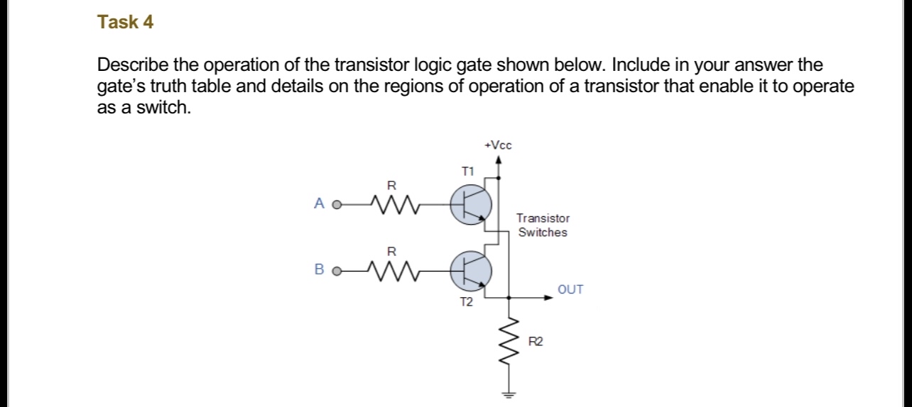 Task 4Describe the operation of the transistor logic | Chegg.com