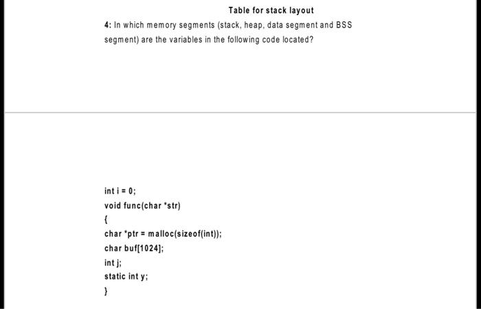 Solved Table for stack layout 4: In which memory segments | Chegg.com