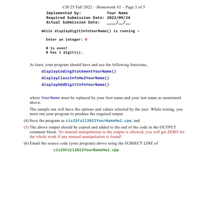 Solved CIS 25 Fall 2022 - Homework 22 - Page 1 of 5 For all | Chegg.com