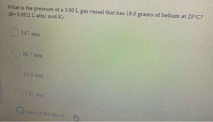 Solved What is the pressure of a 3.00 L gas vessel that has | Chegg.com