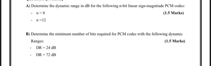 Solved A) Determine the dynamic range in dB for the | Chegg.com