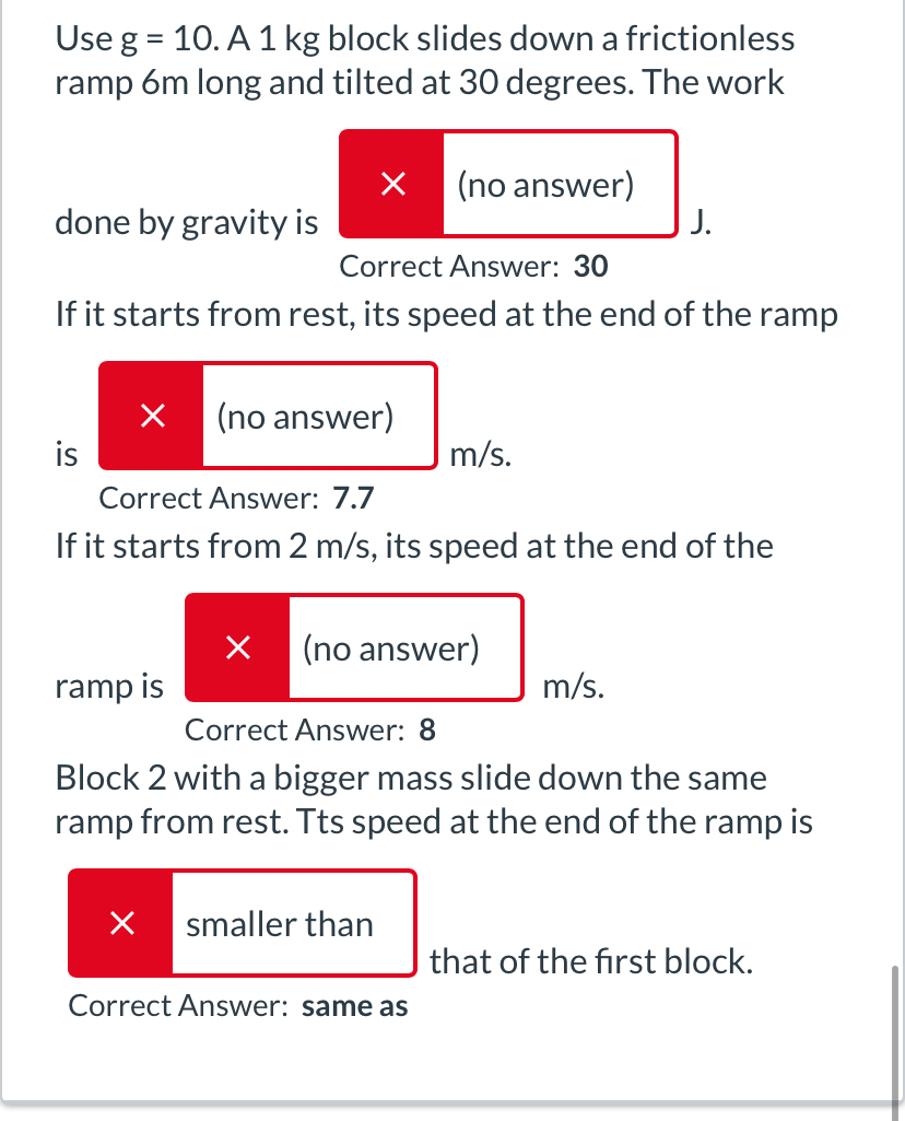 Solved Use g=10. ﻿A 1kg ﻿block slides down a frictionless | Chegg.com