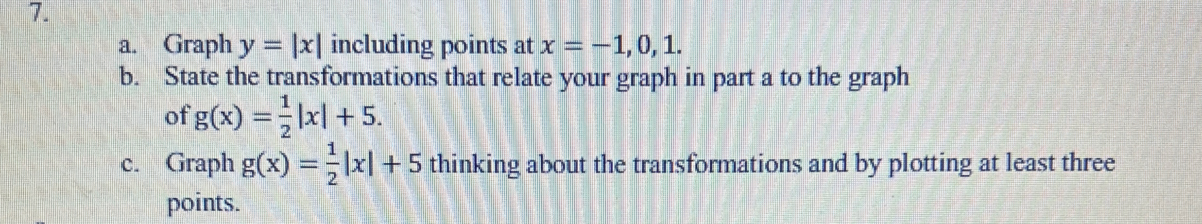 Solved a. ﻿Graph y=|x| ﻿including points at x=-1,0,1.b. | Chegg.com