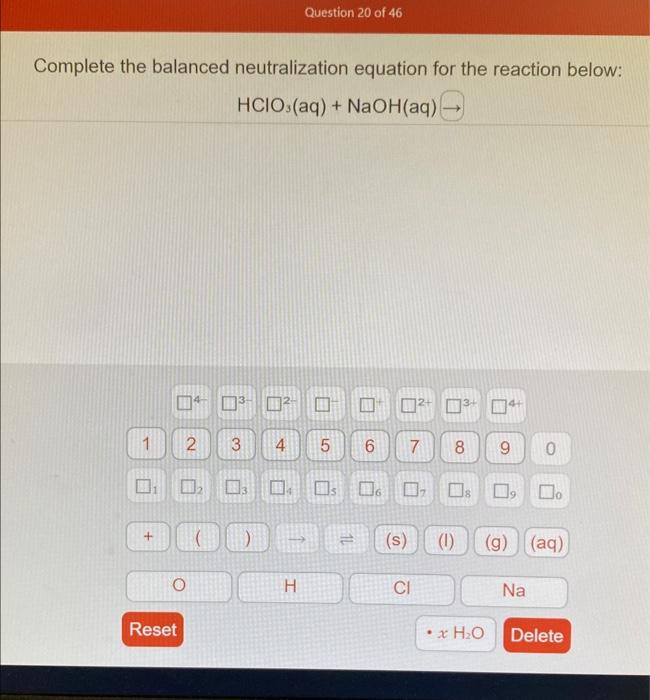 Solved Complete the balanced neutralization equation for the | Chegg.com