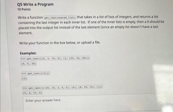 Solved 10 Points Write a function that takes in a list of | Chegg.com