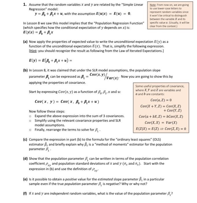 Solved 1. Assume that the random variables x and y are | Chegg.com