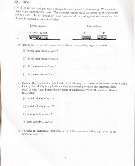 Solved Explosion One of the carts is equipped with a plunger | Chegg.com