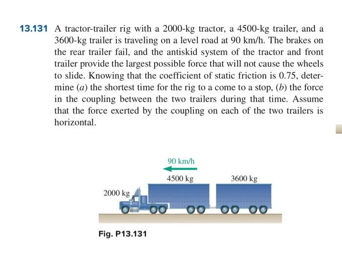 Solved 13.131 A tractor-trailer rig with a 2000-kg tractor, | Chegg.com