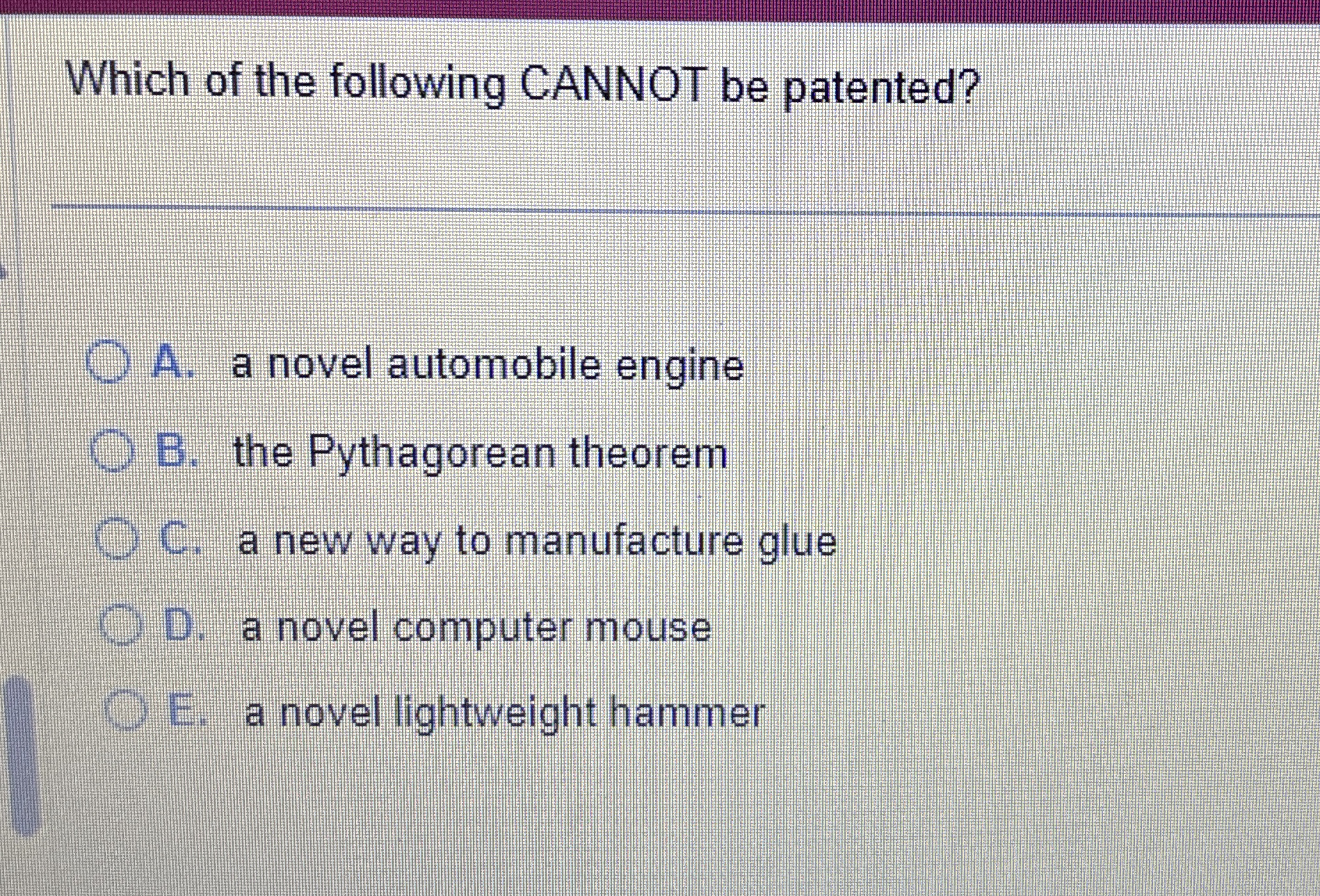 Solved Which of the following CANNOT be patented?A. ﻿a novel | Chegg.com