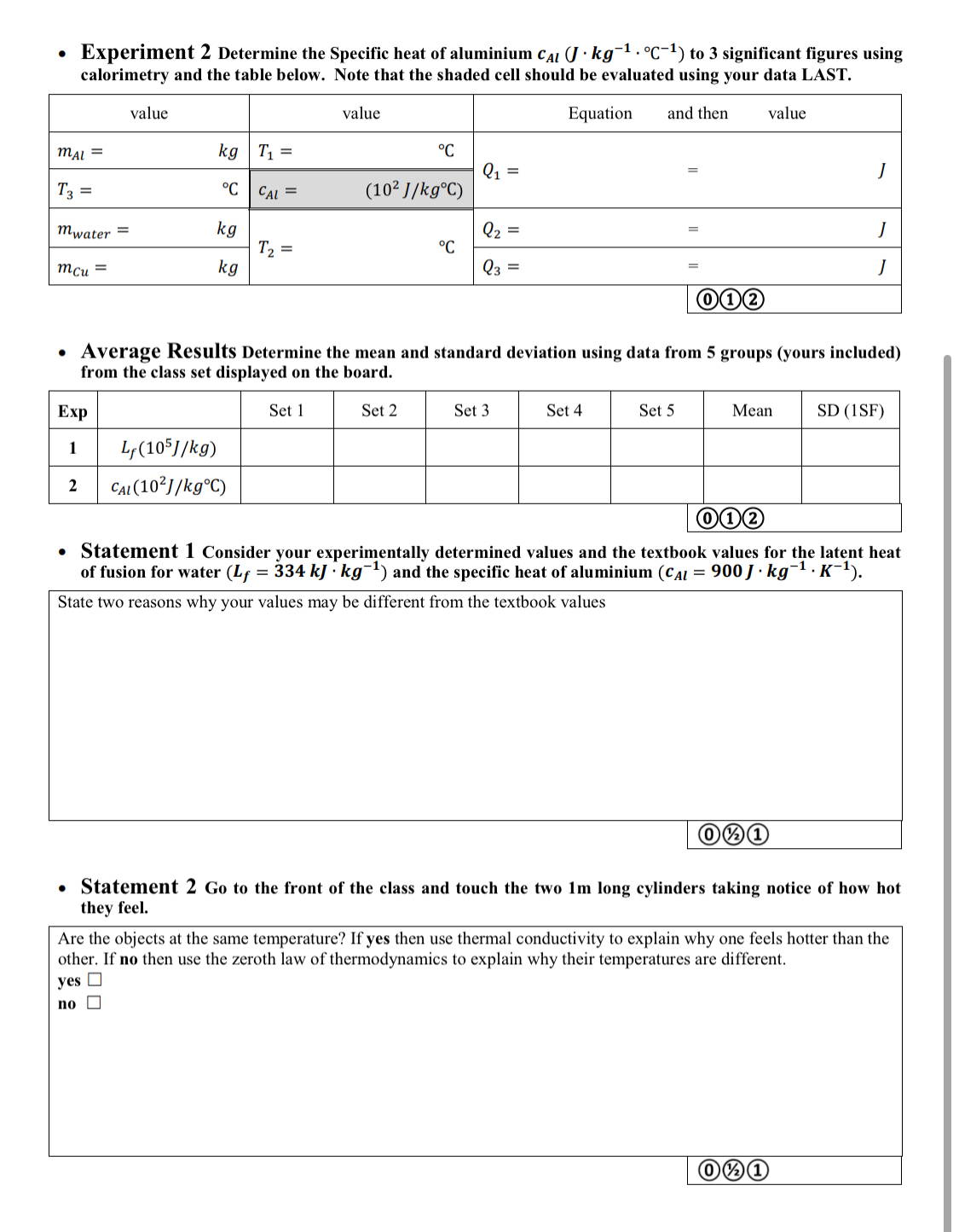 Experiment 2 ﻿Determine the Specific heat of | Chegg.com