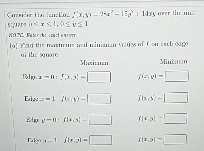 Solved = Consider the function f(, y) = 28x2 – 15y + 14xy | Chegg.com