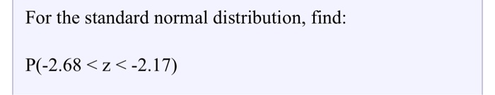 Solved For the standard normal distribution, find: P(-2.68 | Chegg.com