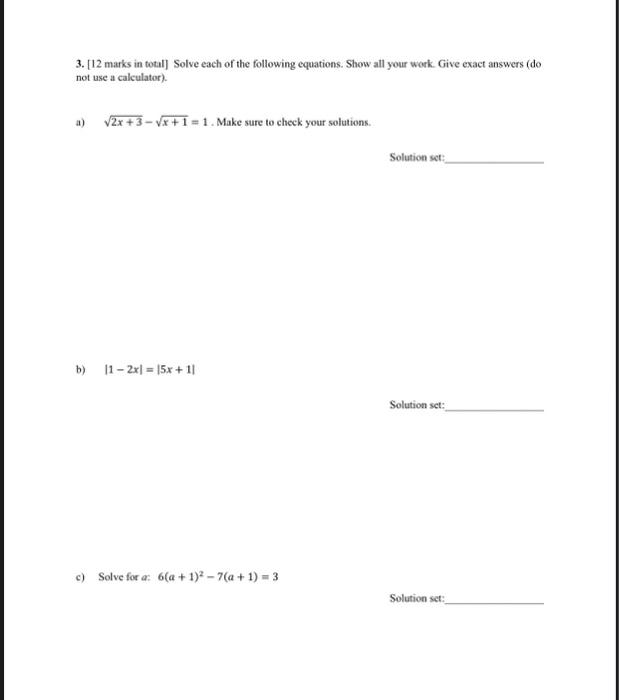 Solved 3. [12 marks in total) Solve each of the following | Chegg.com