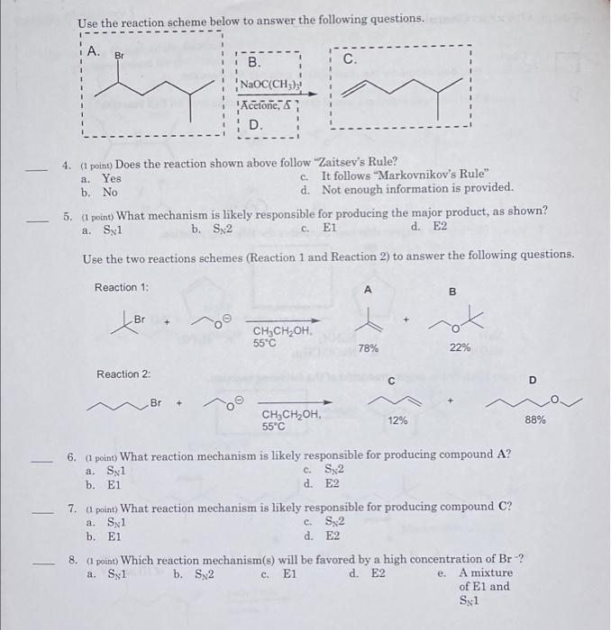 Solved Use the reaction scheme below to answer the following | Chegg.com