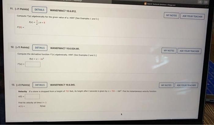 Solved 11. [-/1 Points! DETAILS WANEFMAC7 10.6.012. | Chegg.com