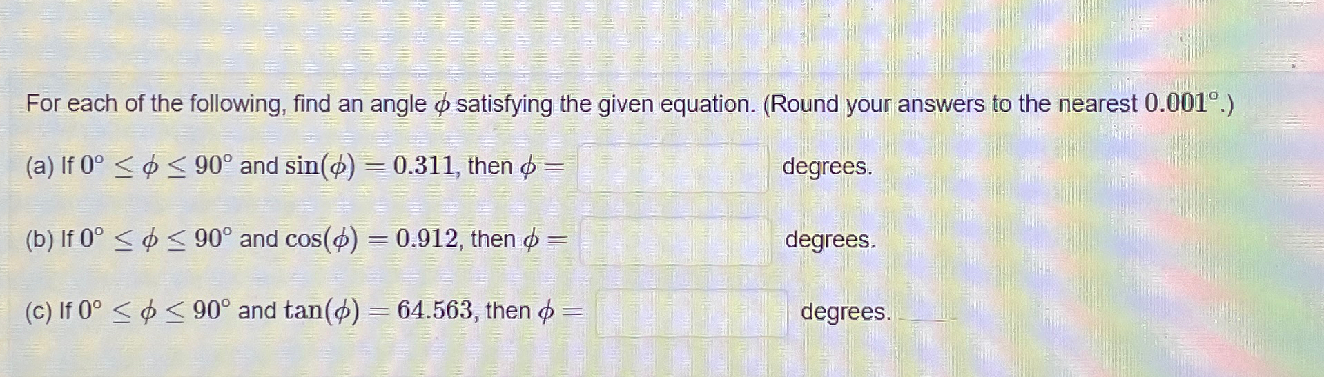 Solved For each of the following, find an angle φ | Chegg.com