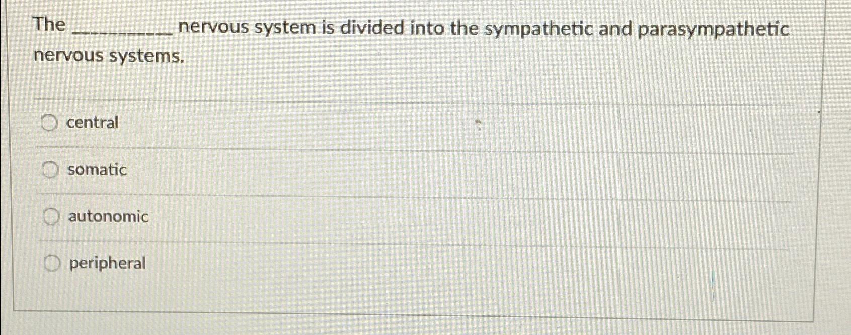 Solved The nervous system is divided into the sympathetic | Chegg.com