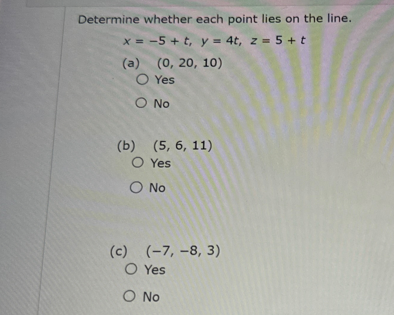 Solved Determine whether each point lies on the | Chegg.com
