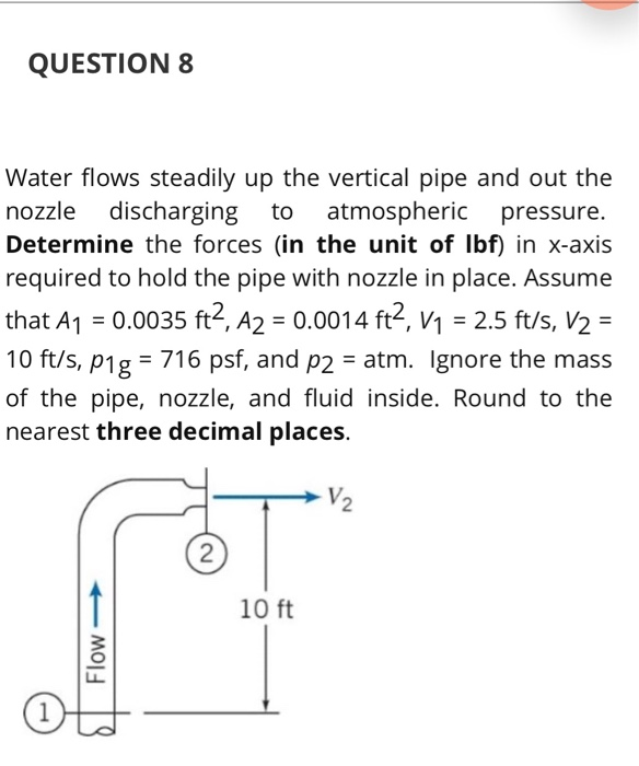 Solved QUESTION 8 Water flows steadily up the vertical pipe | Chegg.com