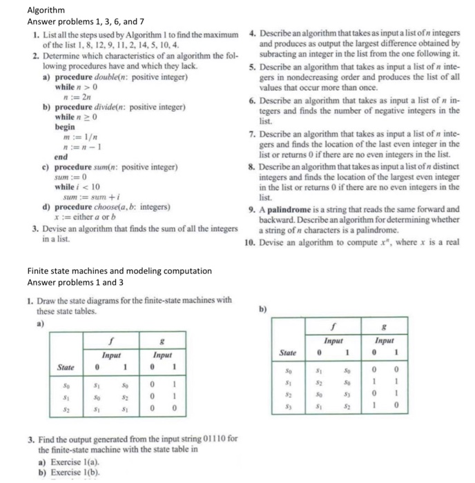 Algorithm Answer problems 1, 3, 6, and 7 1. List all | Chegg.com