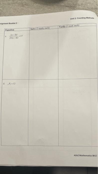 Solved Unit 2: Counting Methode signment Booklet 2 Verify | Chegg.com