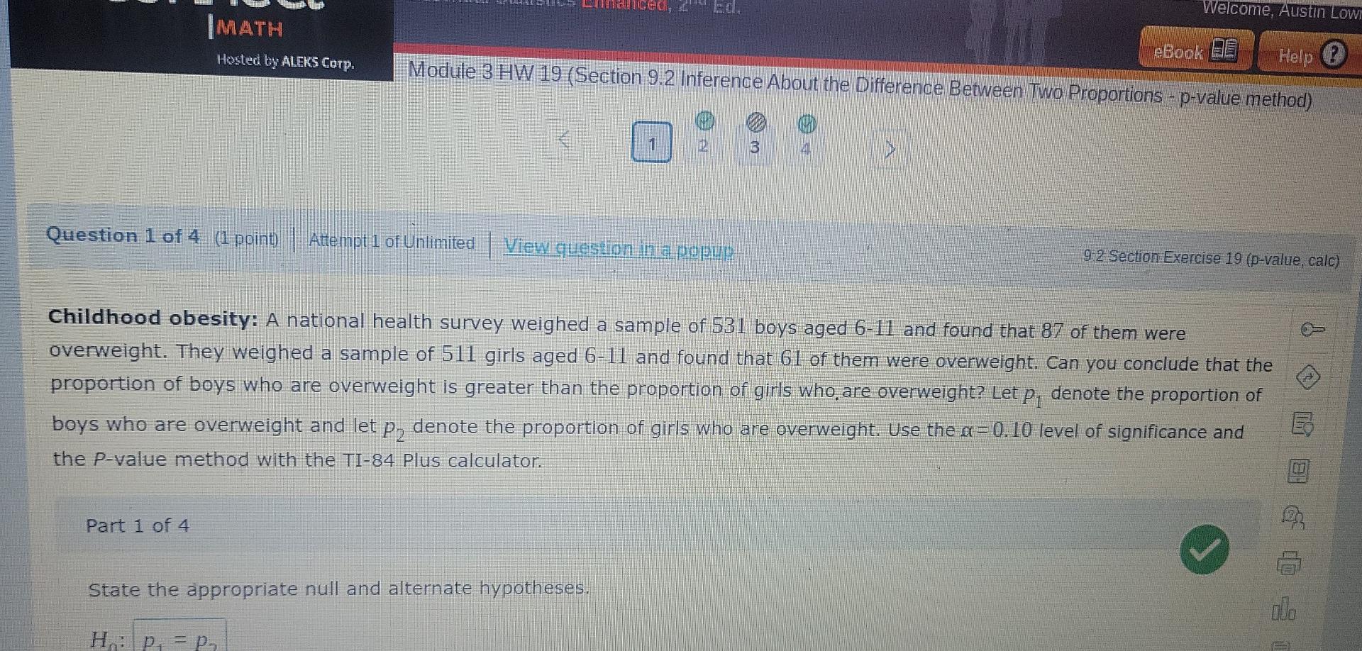 Solved State the appropriate null and alternate hypotheses. | Chegg.com