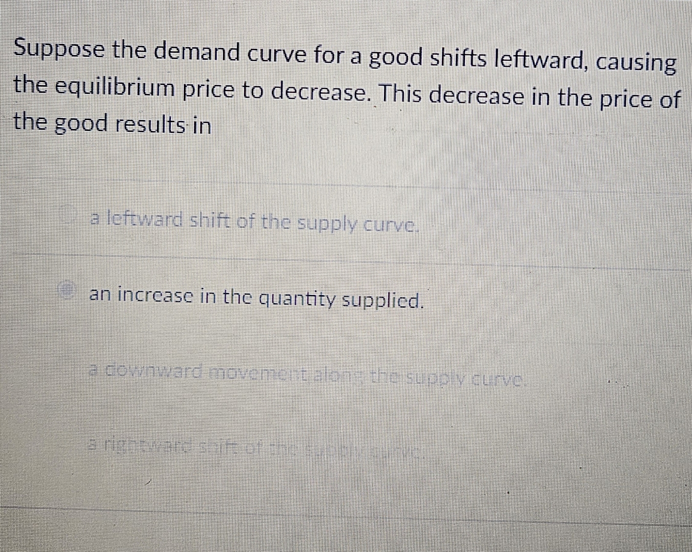 Solved Suppose the demand curve for a good shifts leftward, | Chegg.com