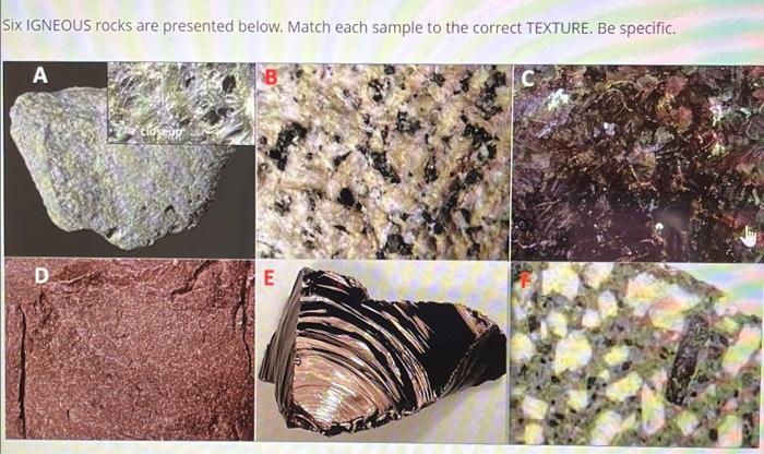 Solved SiX IGNEOUS rocks are presented below. Match each | Chegg.com