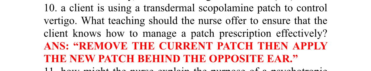 Solved a client is using a transdermal scopolamine patch to | Chegg.com