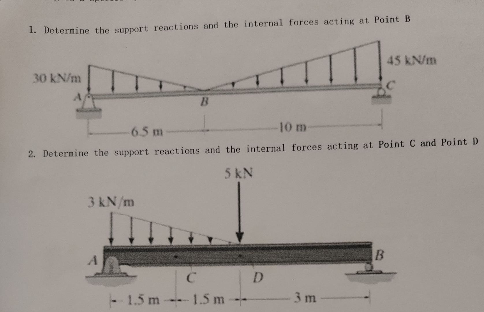 1. ﻿Determine the support reactions and the internal | Chegg.com