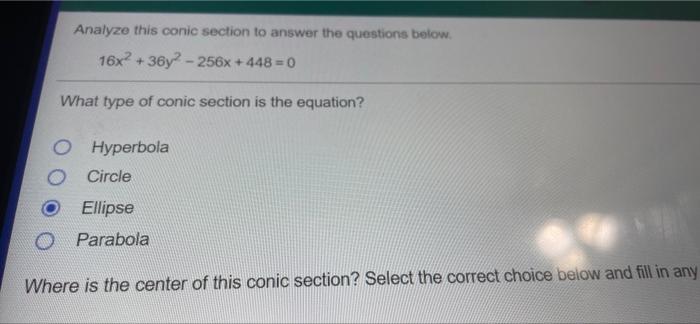 Solved Analyze this conic section to answer the questions | Chegg.com