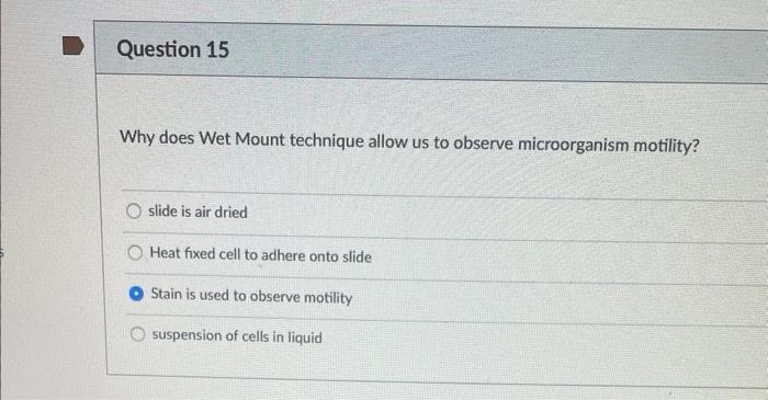 Solved Why does Wet Mount technique allow us to observe | Chegg.com