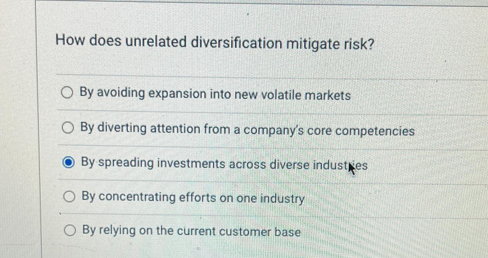 Solved How does unrelated diversification mitigate risk?By | Chegg.com