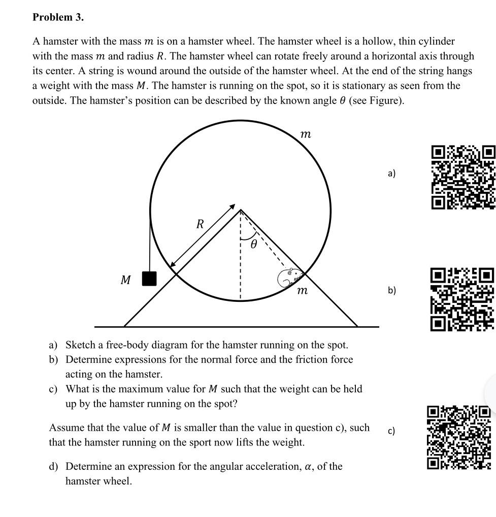 Solved A hamster with the mass m is on a hamster wheel. The | Chegg.com