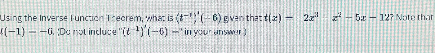 Solved Using The Inverse Function Theorem What Is 