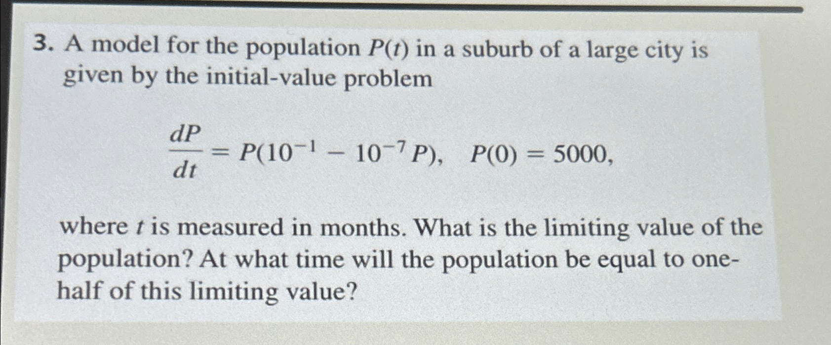 Solved A model for the population P(t) ﻿in a suburb of a | Chegg.com