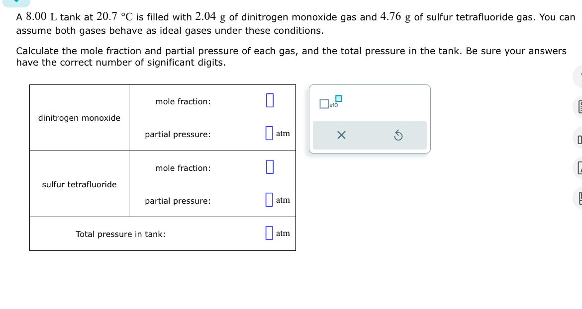 A 8.00L ﻿tank at 20.7°C ﻿is filled with 2.04g ﻿of | Chegg.com