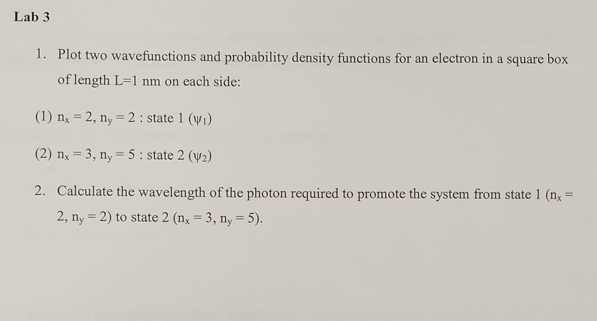 1. Plot two wavefunctions and probability density | Chegg.com