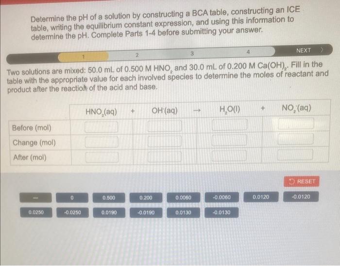 Solved Determine the pH of a solution by constructing a BCA | Chegg.com